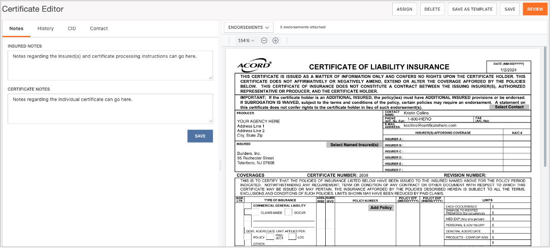Blank ACORD Form | COI Template